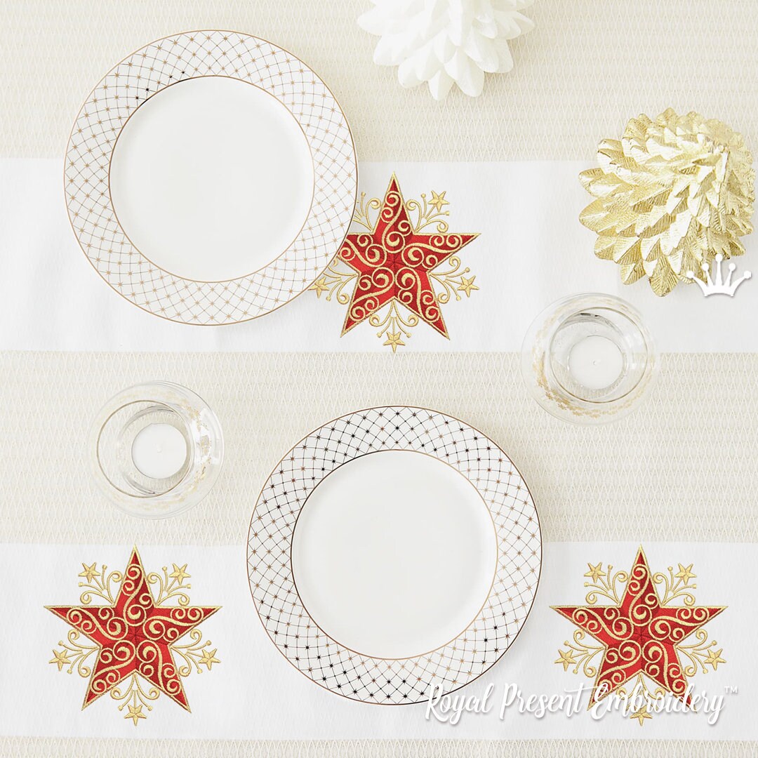 Red Christmas Star Machine Embroidery Design - 2 Sizes - Etsy