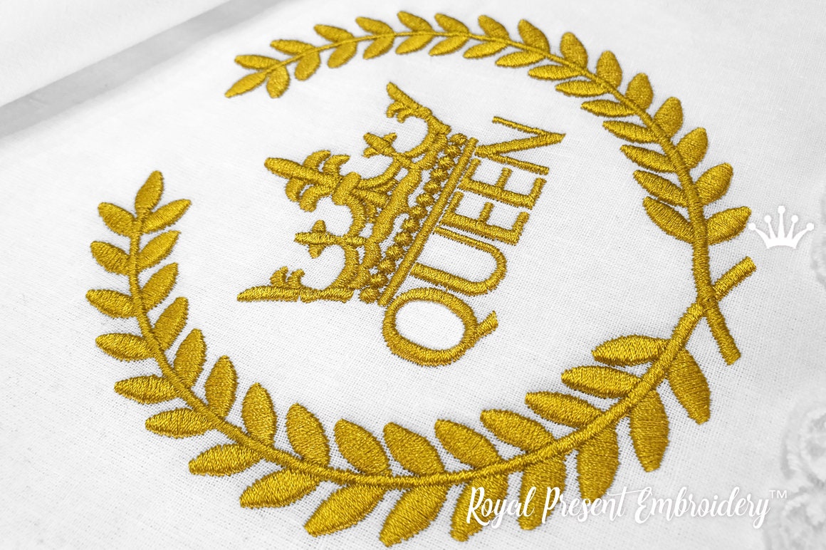 Inscription Queen With a Crown in a Wreath Machine Embroidery Design ...