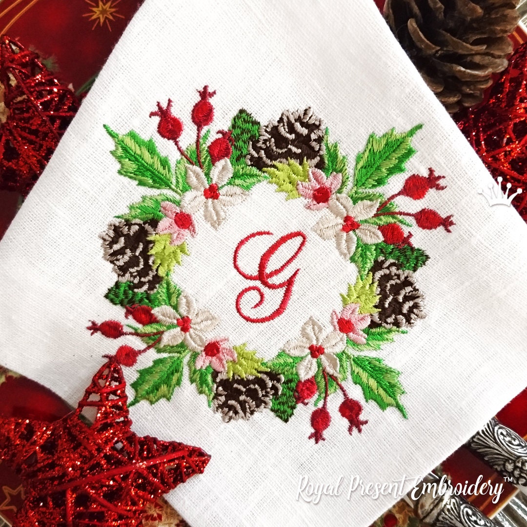 Machine Embroidery Design Christmas Floral Wreath - 3 Sizes - Etsy