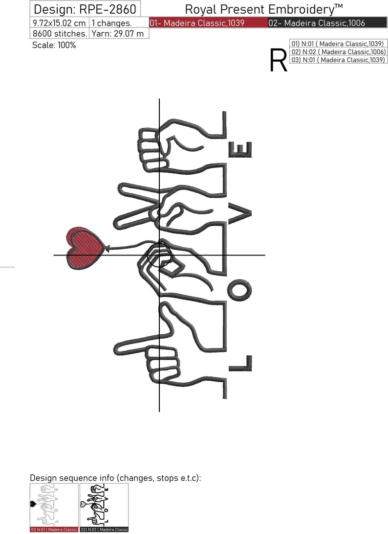 Sign Language LOVE Lettering Machine Embroidery Design - 9 Sizes - Etsy