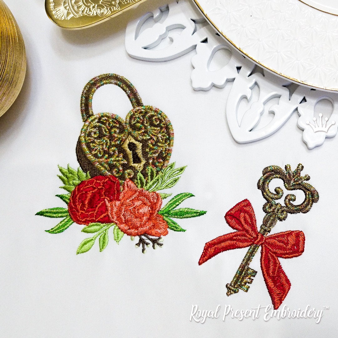 Machine Embroidery Design Heart Shaped Lock and Flowers - 2 in 1 - Etsy