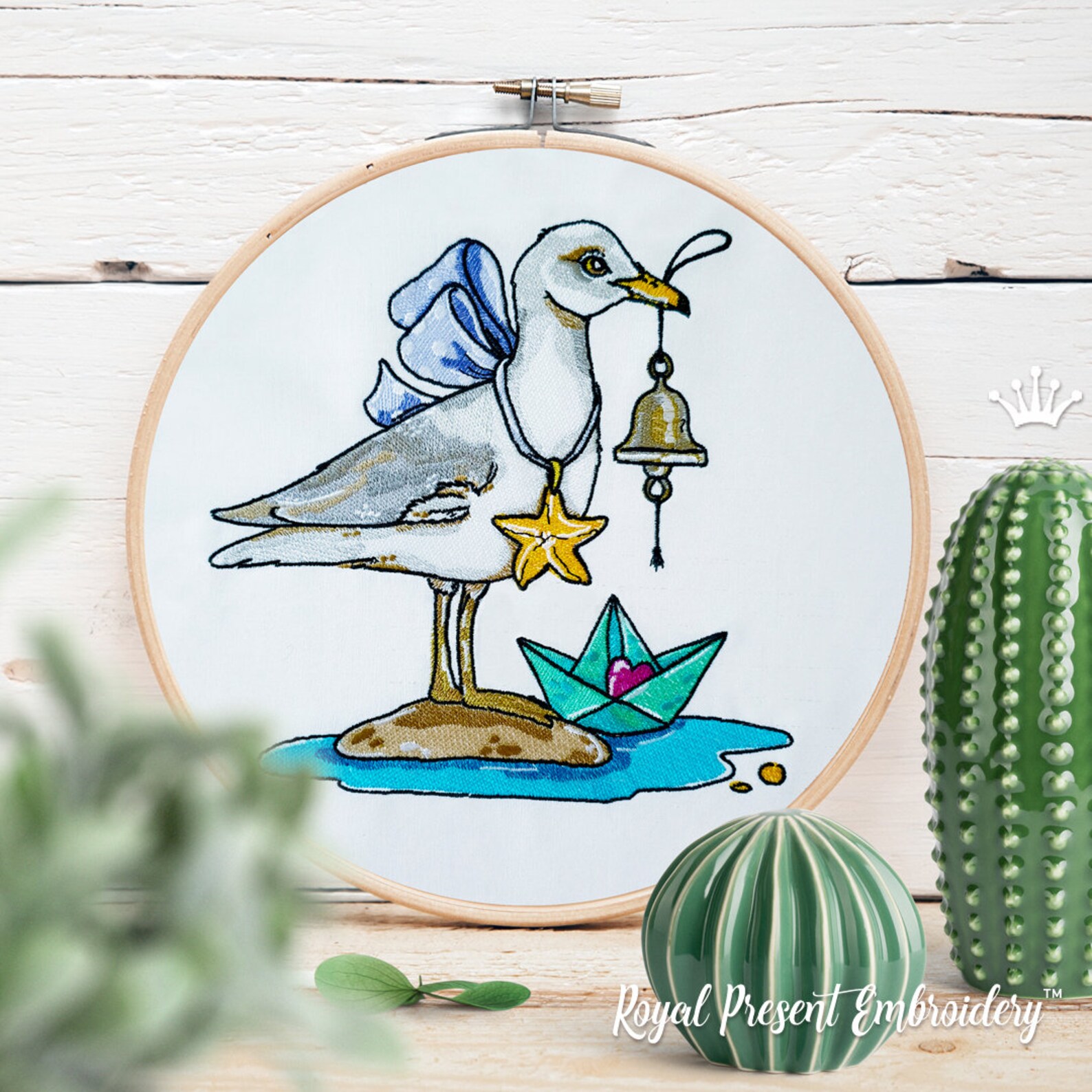 Seagull With Bell Machine Embroidery Design 5 Sizes - Etsy