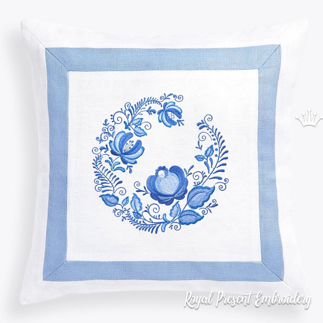 Blue Gzhel Wreath Machine Embroidery Design - Etsy