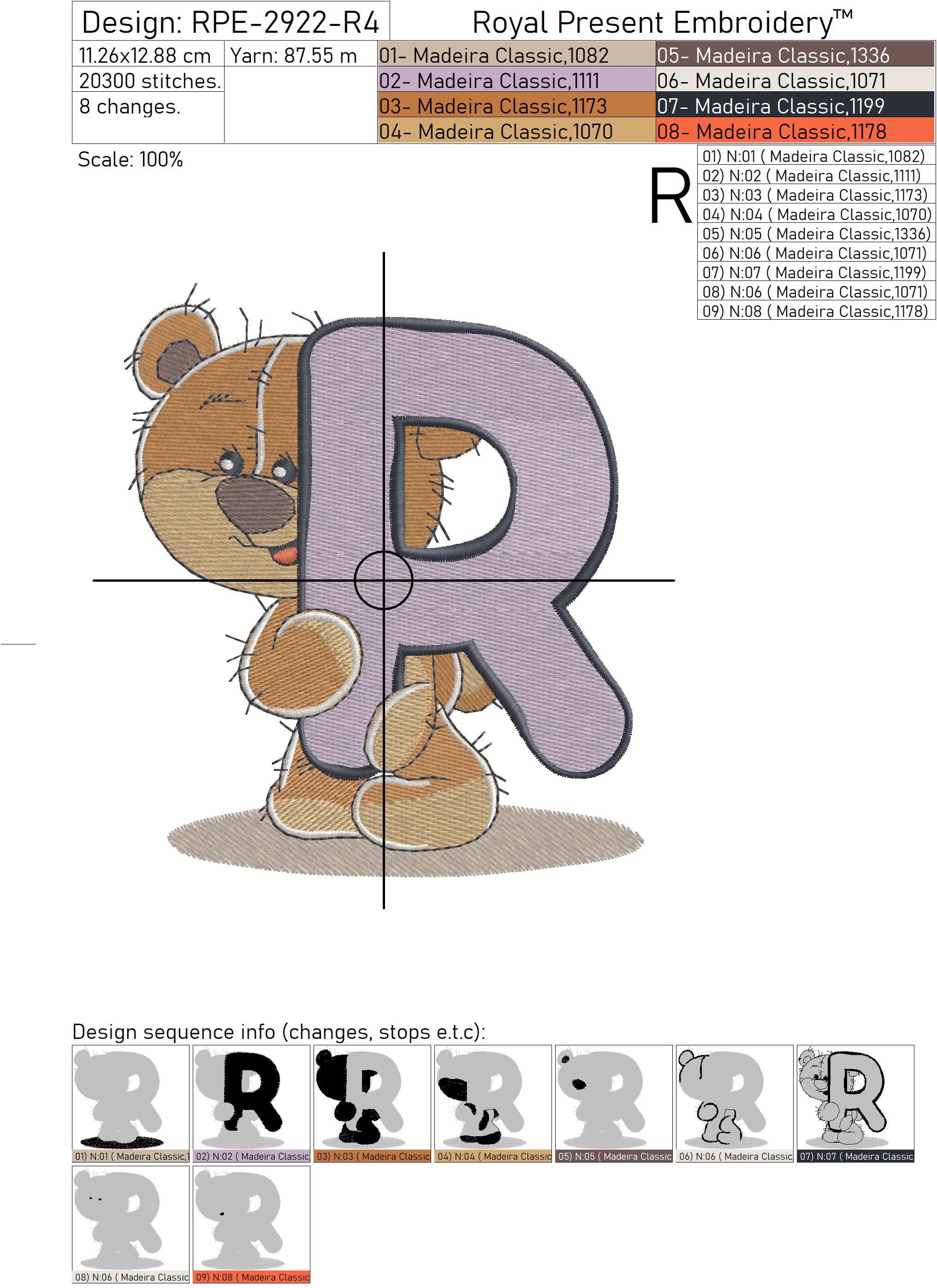 Teddy Bear Letter R Machine Embroidery Design - 4 Sizes - Etsy