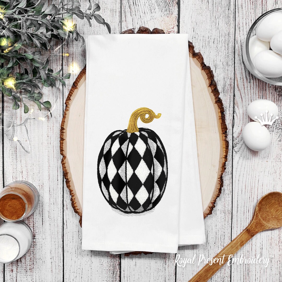 Elongated Checkered Pumpkin Machine Embroidery Design - 4 Sizes - Etsy