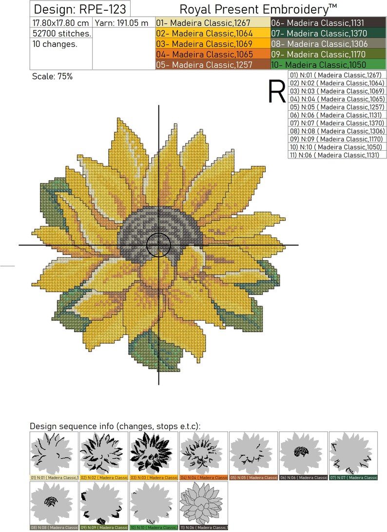 Sunflower Cross-stitch Machine Embroidery Design - Etsy