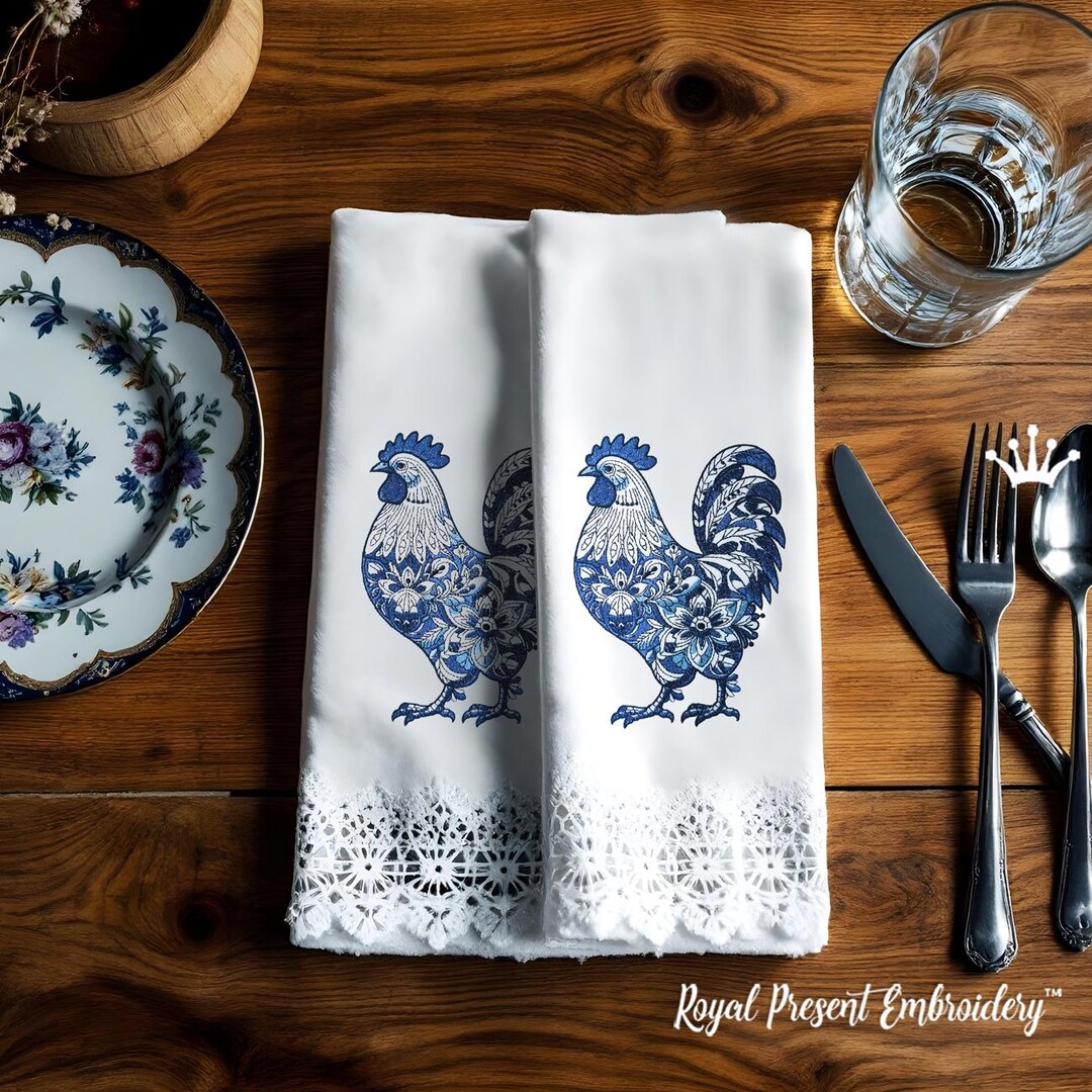 Delft Blue Rooster Small Machine Embroidery Design - 4 Sizes - Etsy