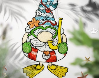 Scuba Gnome Cute Gnome Decor Diver Gnome Machine Embroidery Design ...