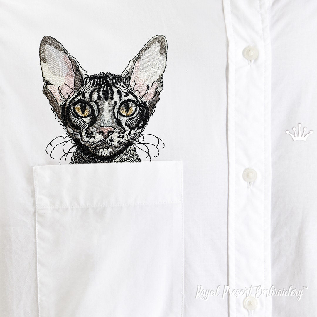 Pocket Cornish Rex Cat Portrait Machine Embroidery Design - 4 Sizes - Etsy