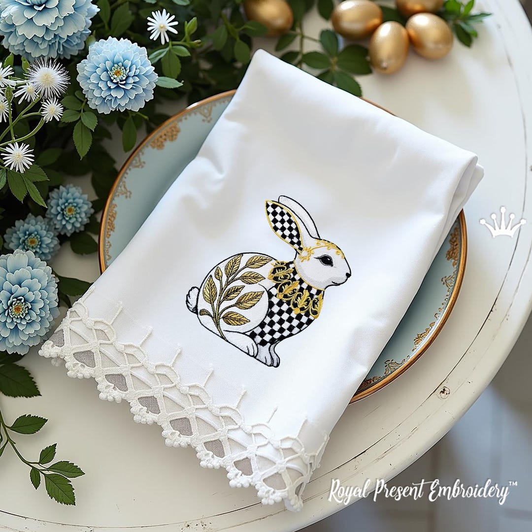 Checkered Rabbit Baroque Small Machine Embroidery Design - 4 Sizes - Etsy