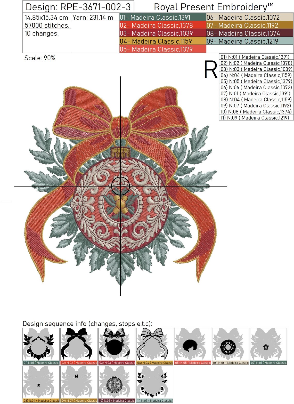 Baroque Ball With Bow and Greenery Machine Embroidery Design - 4 Sizes ...