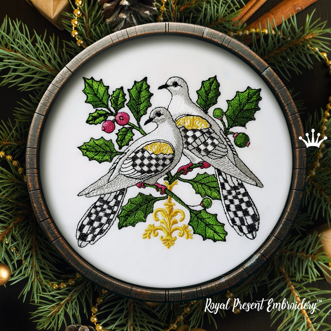 Christmas Two Turtle Doves Set Machine Embroidery Designs - 4 Sizes - Etsy