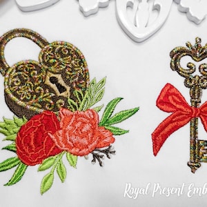 Machine Embroidery Design Heart Shaped Lock and Flowers - 2 in 1 - Etsy