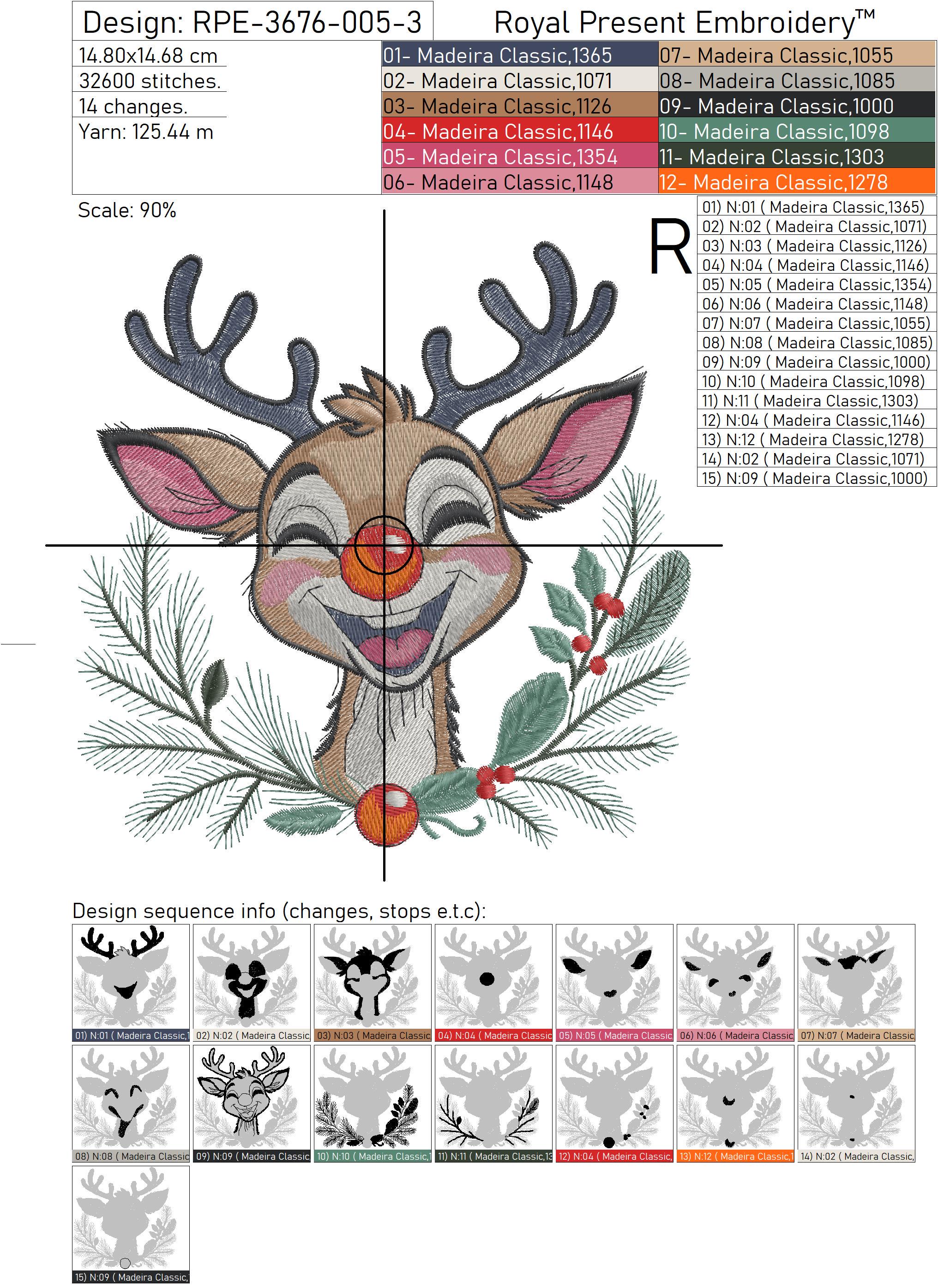Rudolph Reindeer Portrait Machine Embroidery Design - 4 Sizes - Etsy