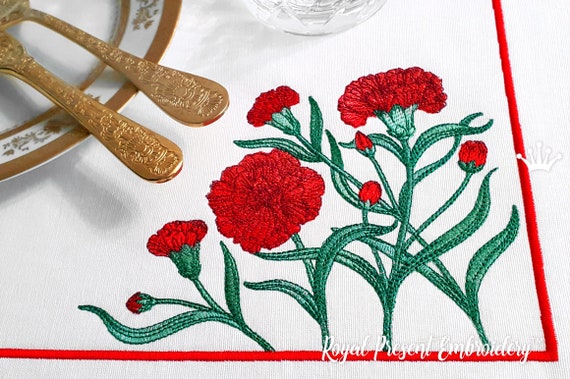 Carnation corner Machine Embroidery Design 3 tailles | Etsy