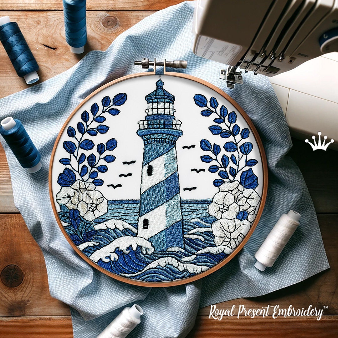 Delft Blue Lighthouse Machine Embroidery Design - 4 Sizes - Etsy