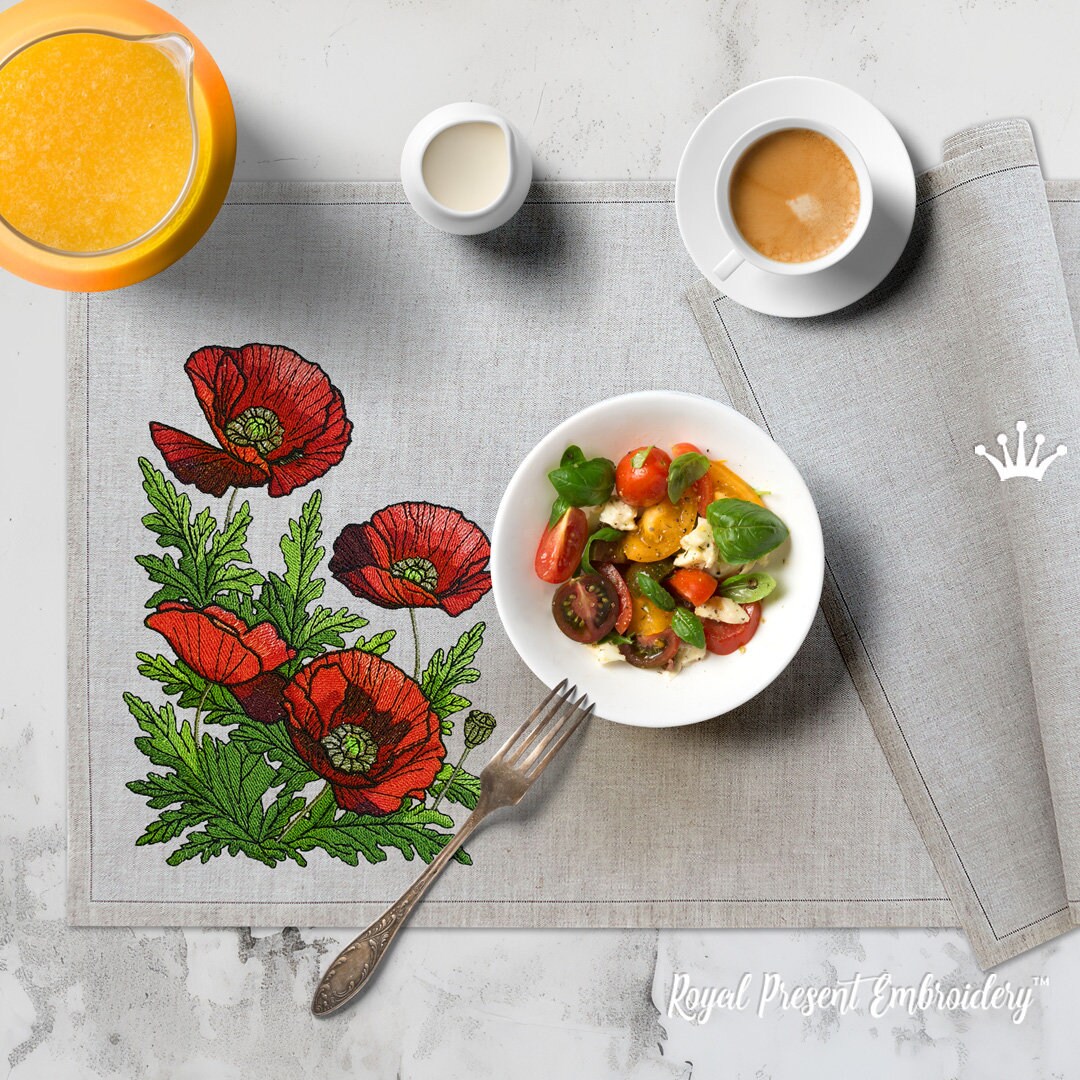 Poppy Bouquet Corner Machine Embroidery Design - 4 Sizes - Etsy