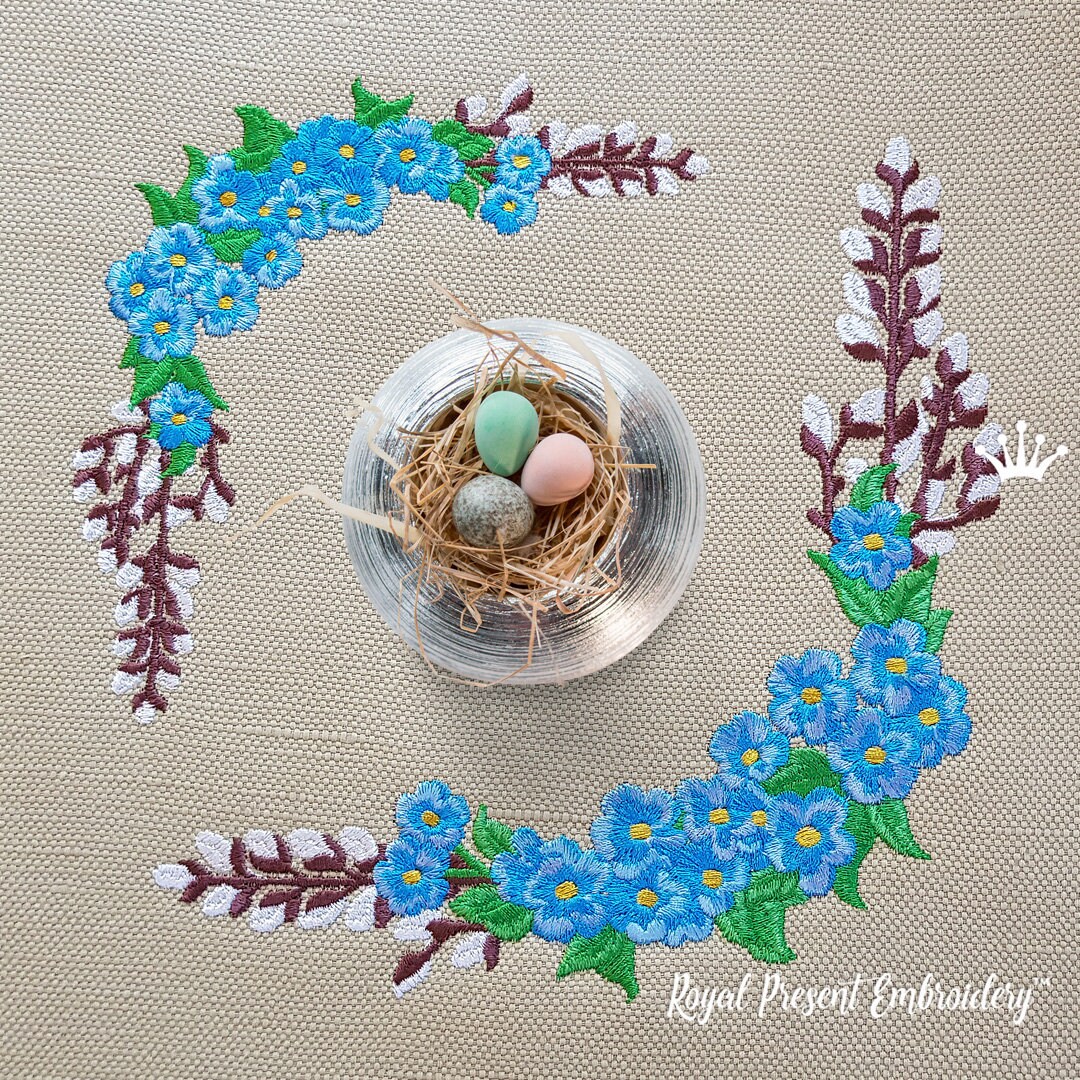 Forget-me-nots Corner Machine Embroidery Design - Etsy