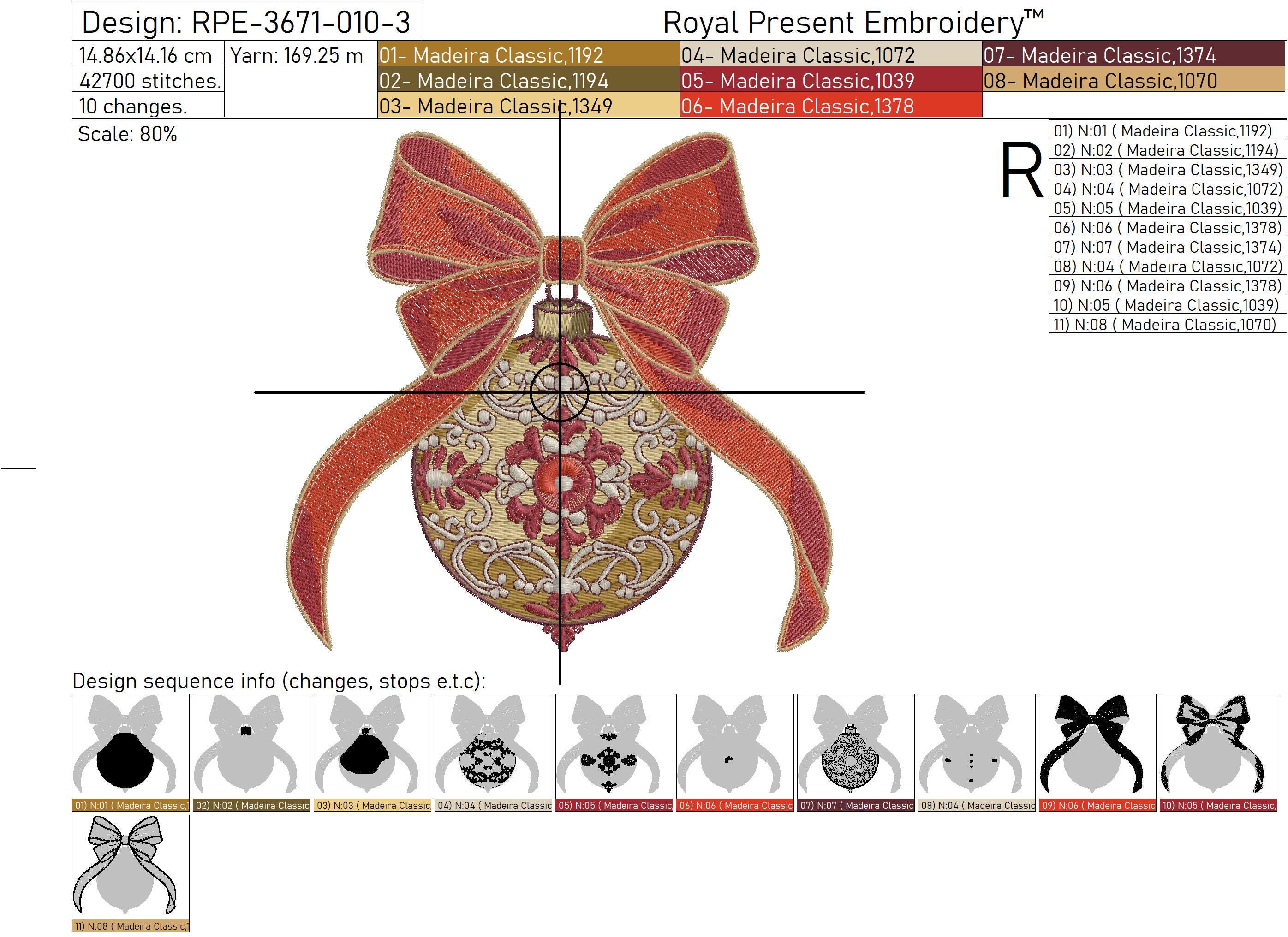 Baroque-inspired Bauble With Red Bow Machine Embroidery Design - 4 ...
