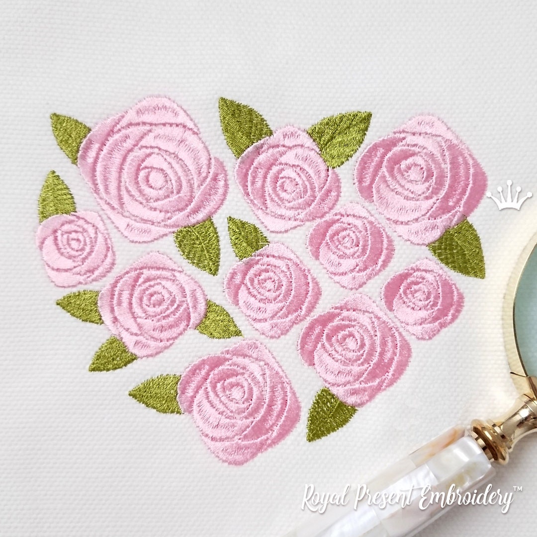 Heart of Pink Roses Machine Embroidery Design - 3 Sizes - Etsy