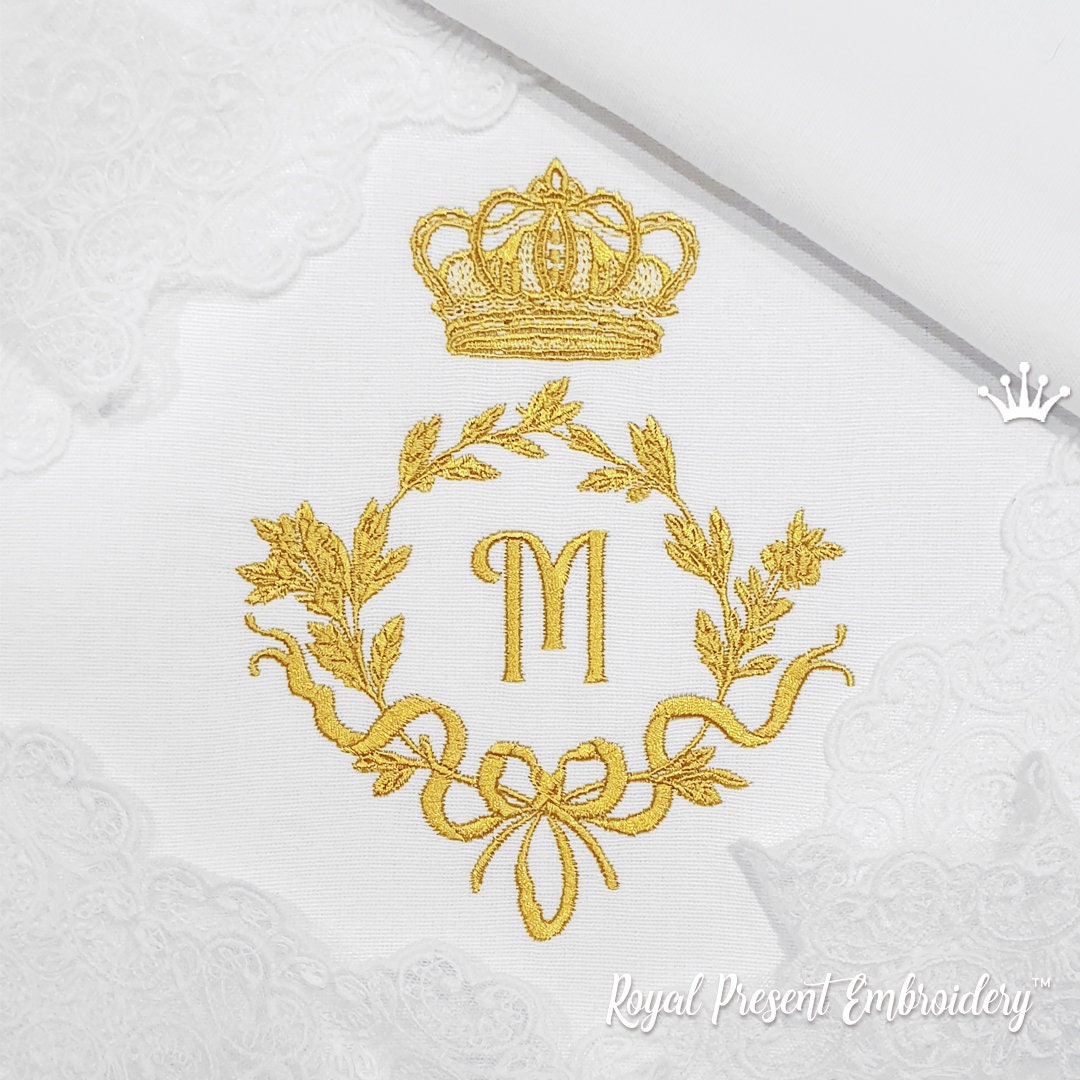 Floral Monogram Frame With Crown Machine Embroidery Design - 3 Sizes - Etsy