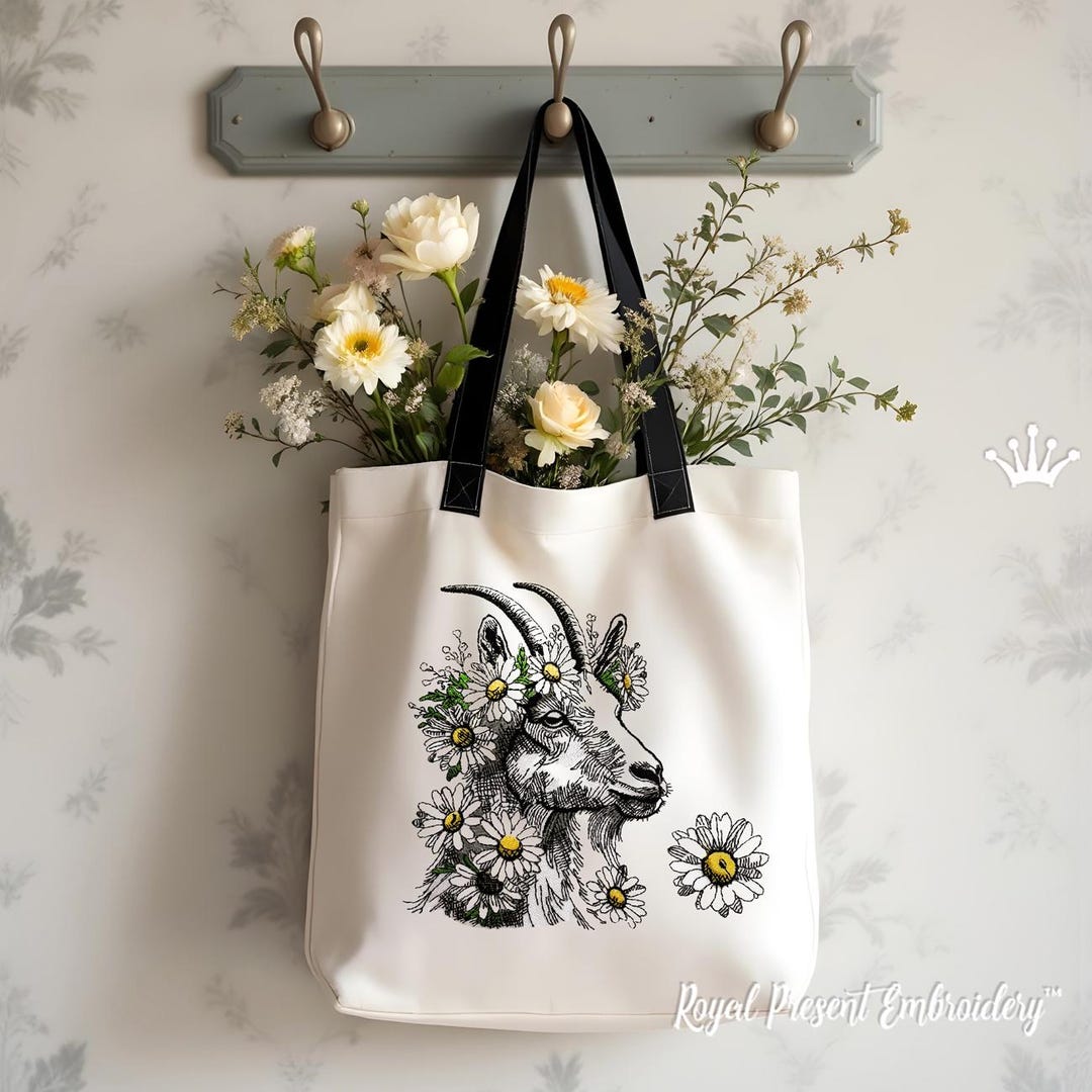 Goat in Daisies Set Mega Machine Embroidery Design - 4 Sizes - Etsy