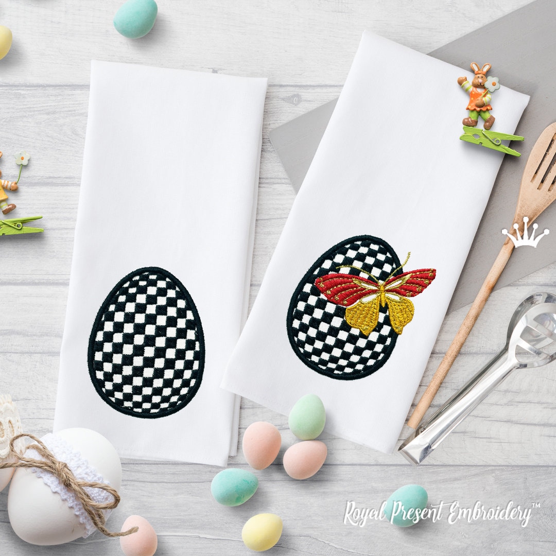 Checkered Applique Eggs With Butterfly Machine Embroidery Designs - 2 ...