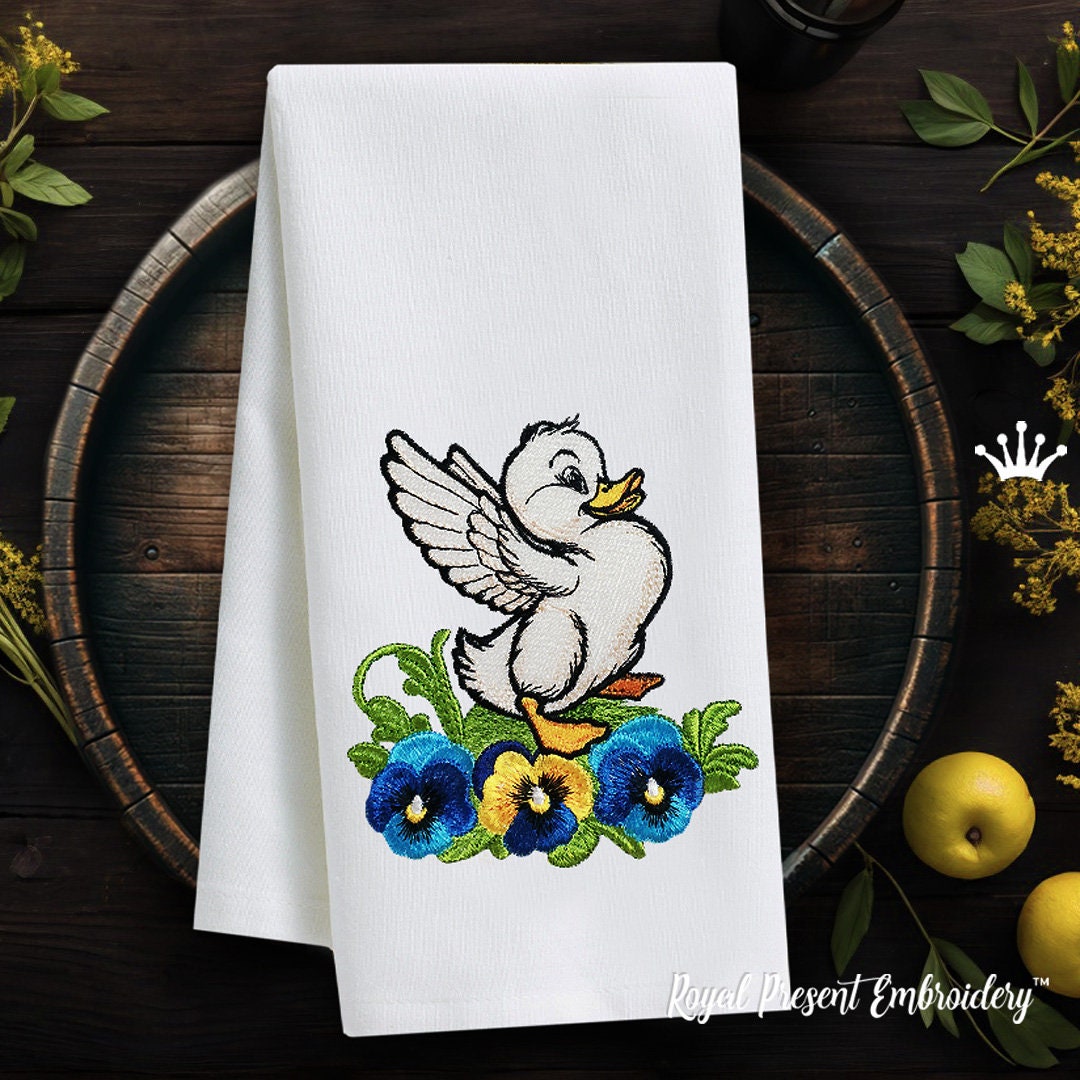Spring Gosling With Pansies Machine Embroidery Design - 4 Sizes - Etsy
