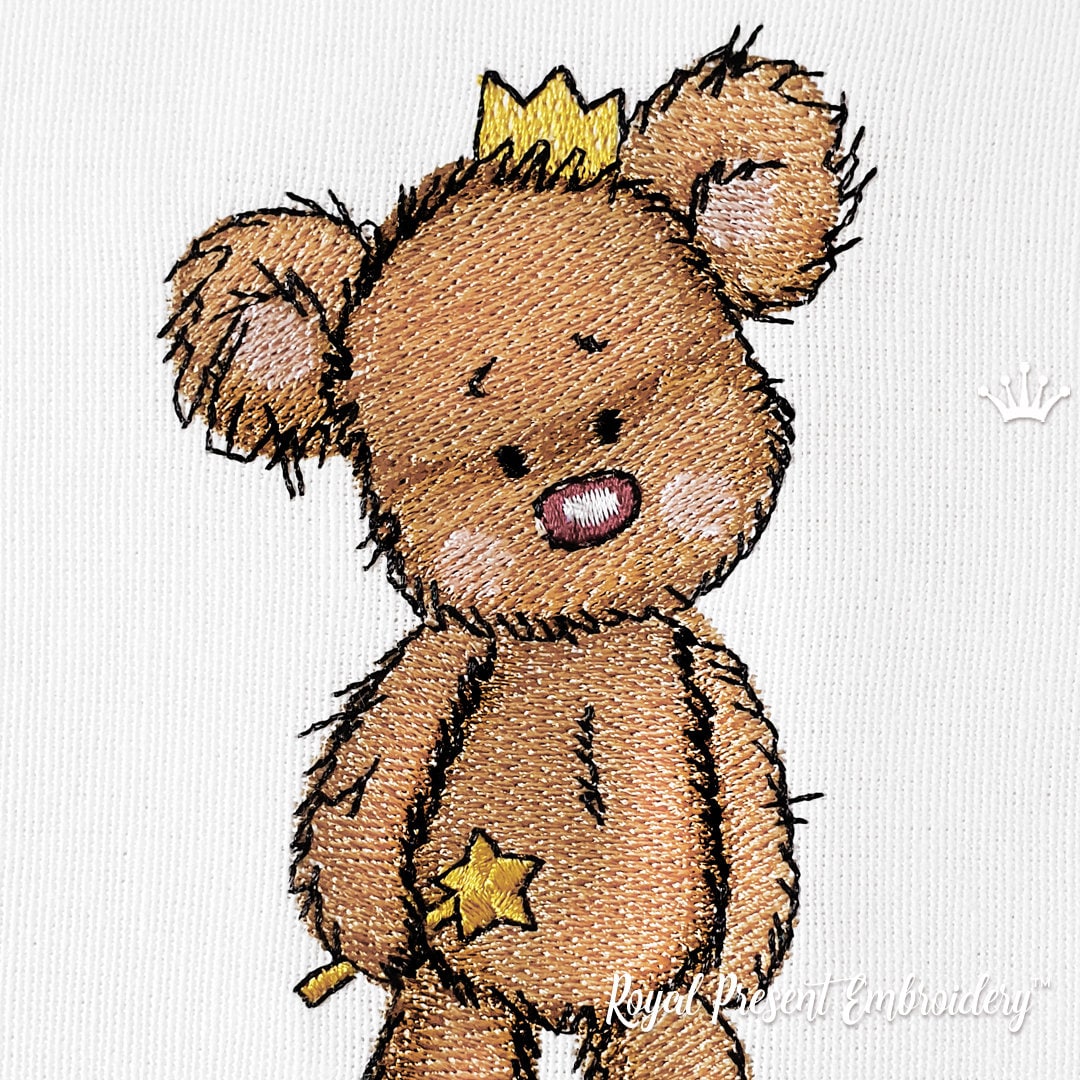 Cute Teddy Bear in a Crown Machine Embroidery Design 4 Sizes | Etsy