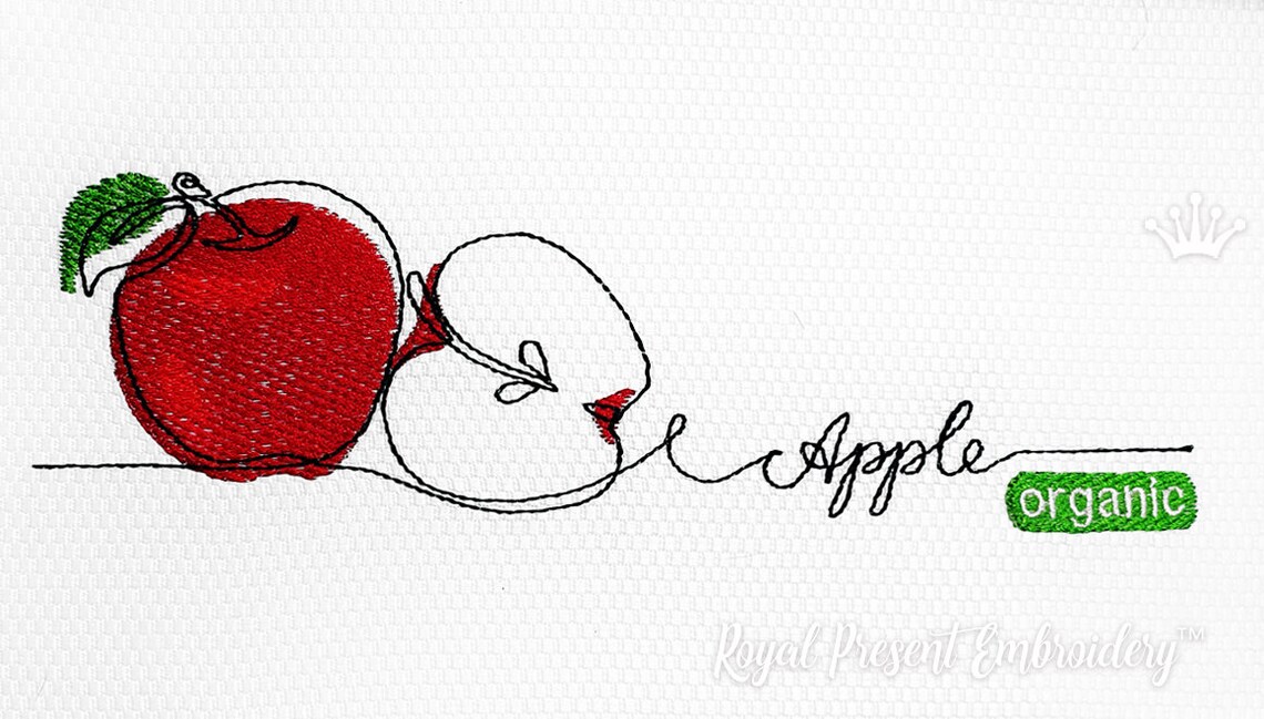Organic Apple Machine Embroidery Design 4 Sizes - Etsy