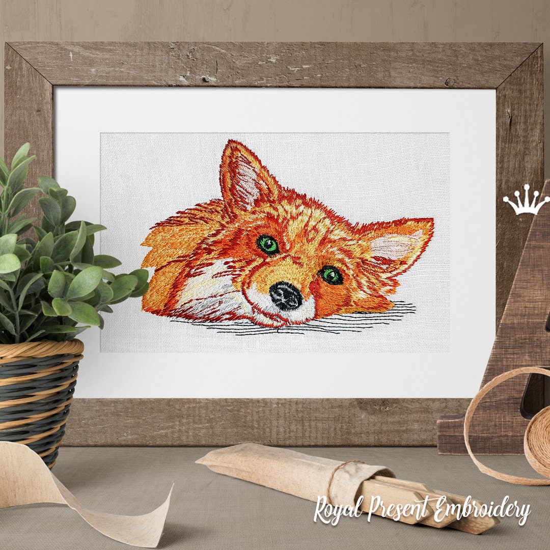 Long stitch Fox Head Machine Embroidery Design 4 sizes | Etsy