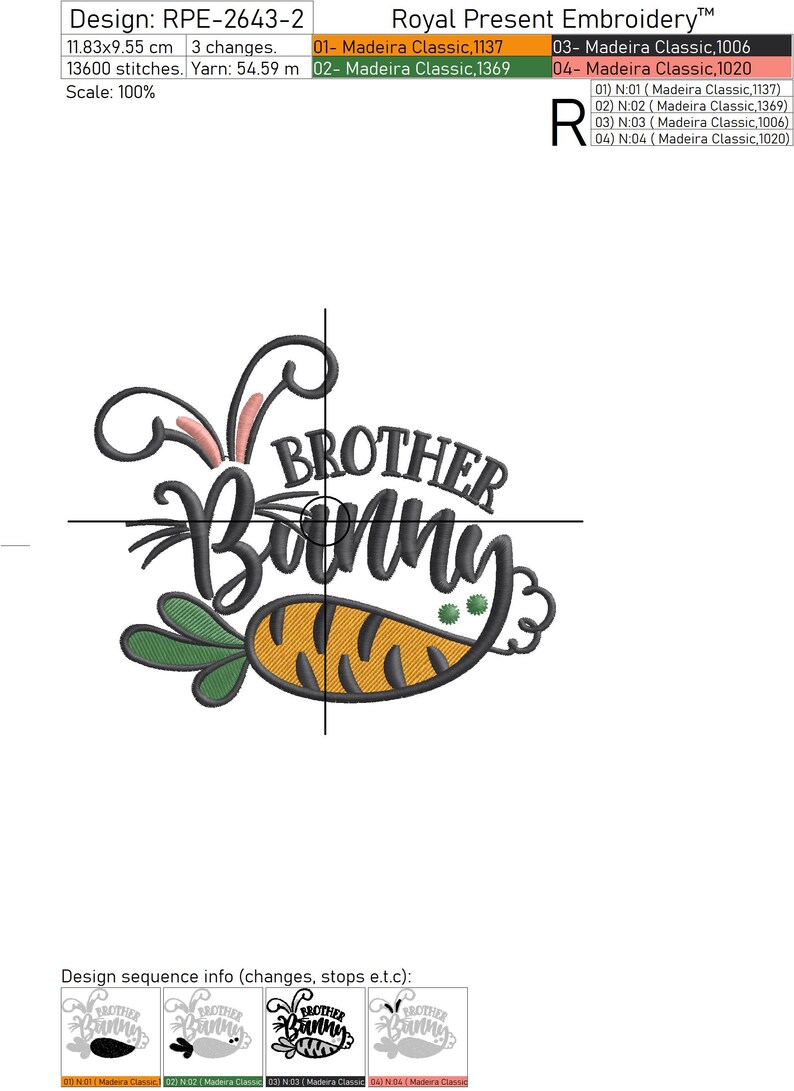 Brother Bunny Machine Embroidery Design 2 sizes | Etsy