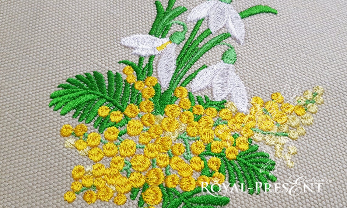 Snowdrops and Mimosa Machine Embroidery Design | Etsy
