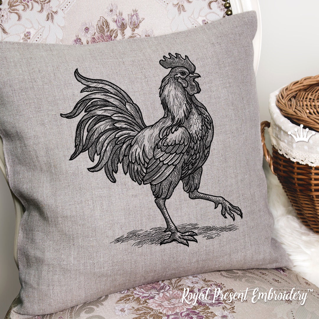 Single Color Rooster Machine Embroidery Design - 8 Sizes - Etsy