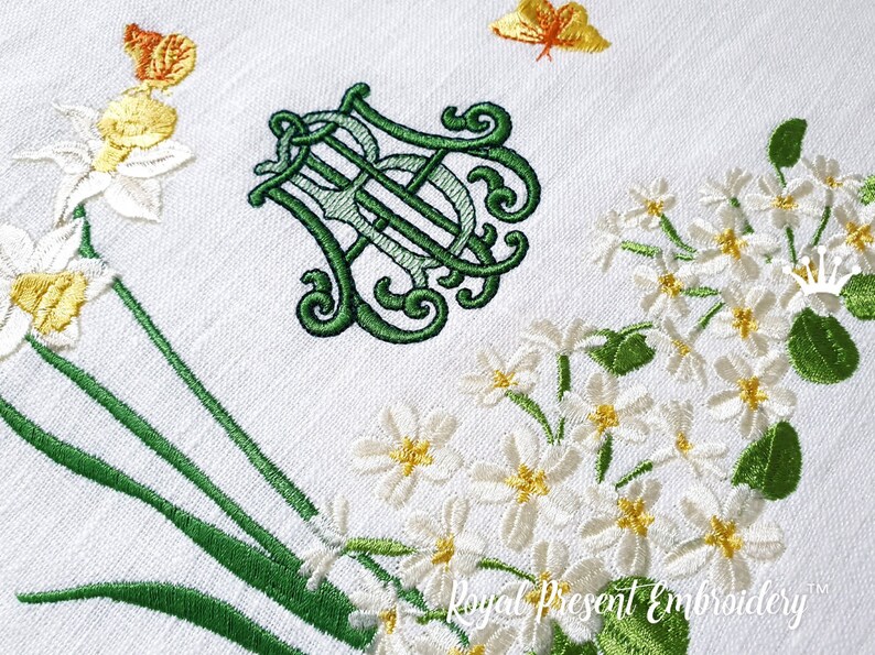 Daffodils With Butterflies Corner Machine Embroidery Design - 3 Sizes ...