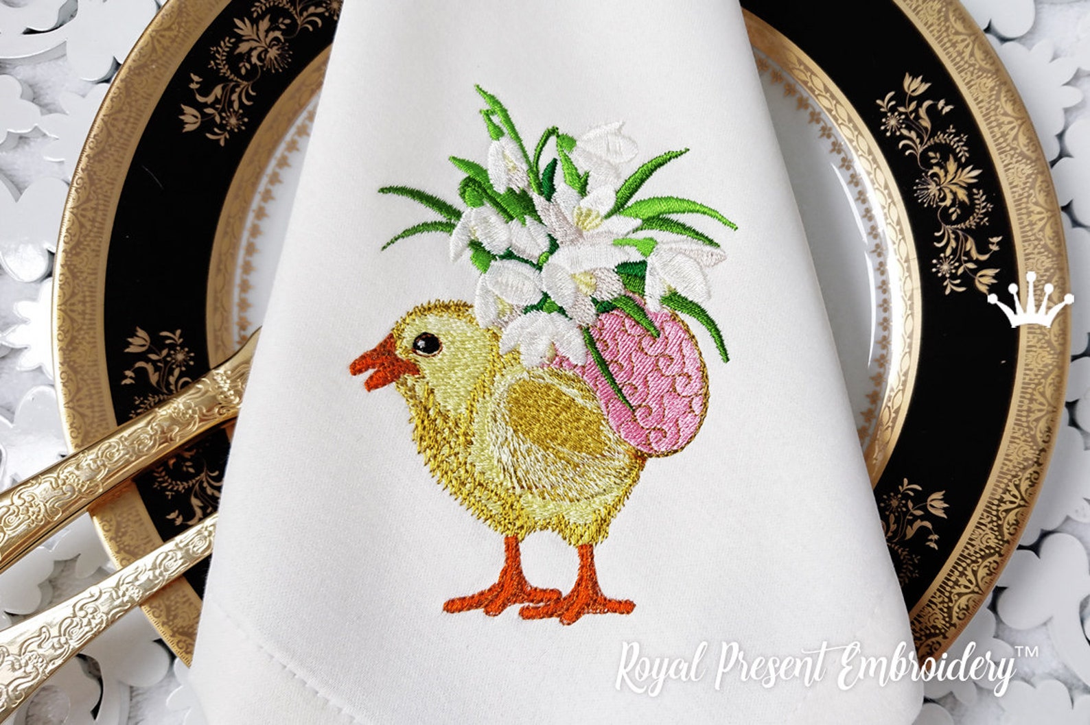 Easter Chicken With Primrose Machine Embroidery Design | Etsy