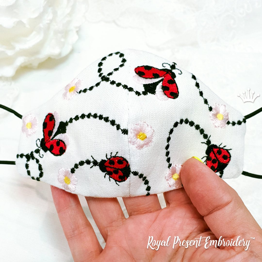 Ladybugs Protective Face Mask for Girls Machine Embroidery Design - 2 ...