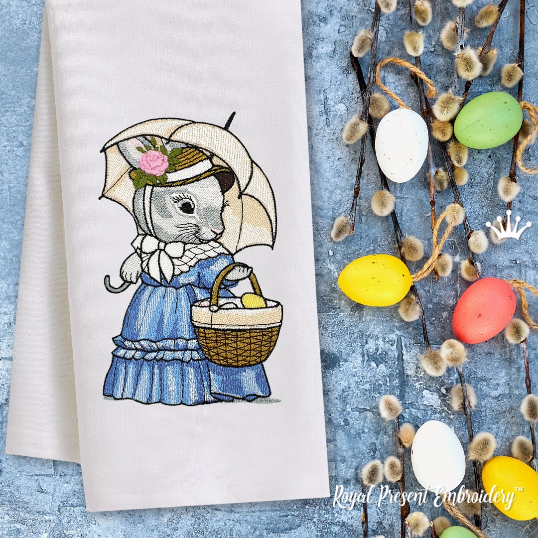 Mother Bunny With Umbrella Easter Machine Embroidery Design - 5 Sizes ...