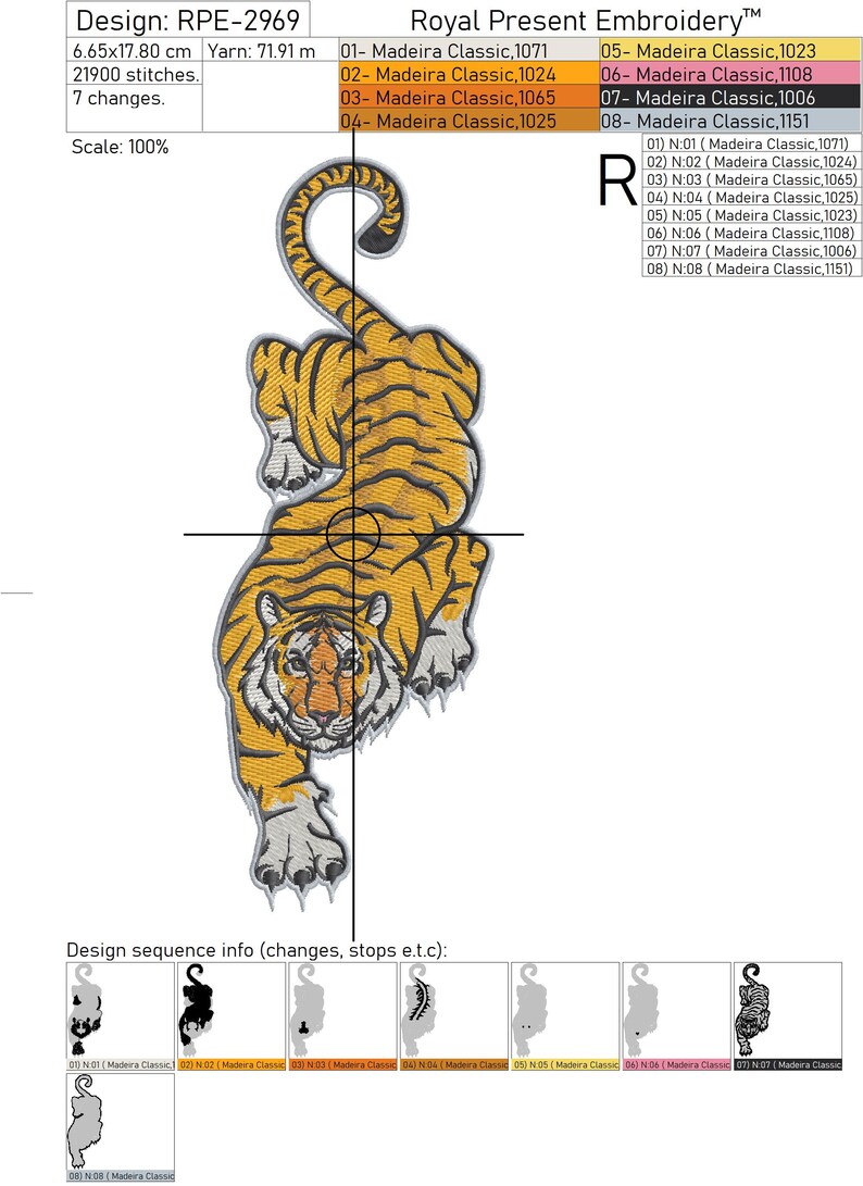 Hunting Tiger Machine Embroidery Design 6 Sizes - Etsy