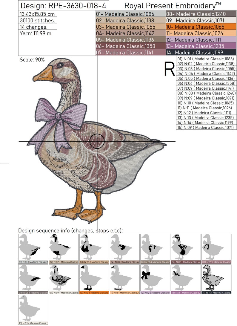 Country Goose With a Lilac Bow Machine Embroidery Design - 4 Sizes - Etsy