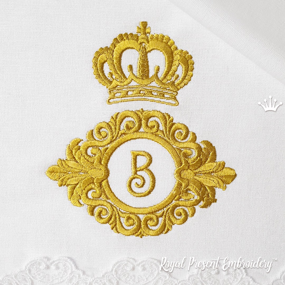 Baroque Monogram Frame With Crown Machine Embroidery Design - 2 Sizes ...