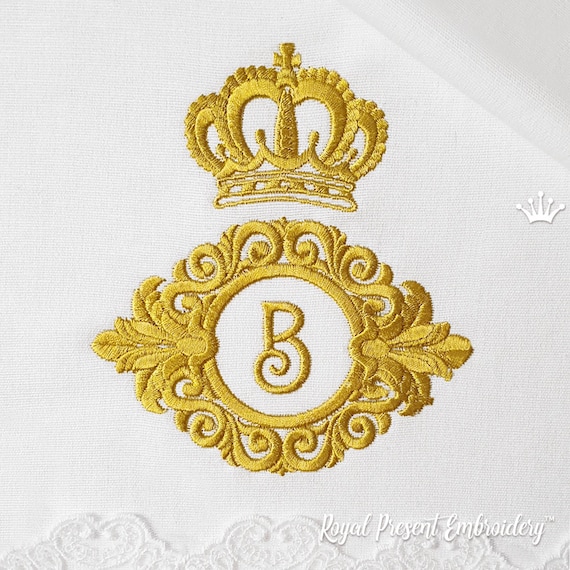 Baroque Monogram Frame With Crown Machine Embroidery Design | Etsy
