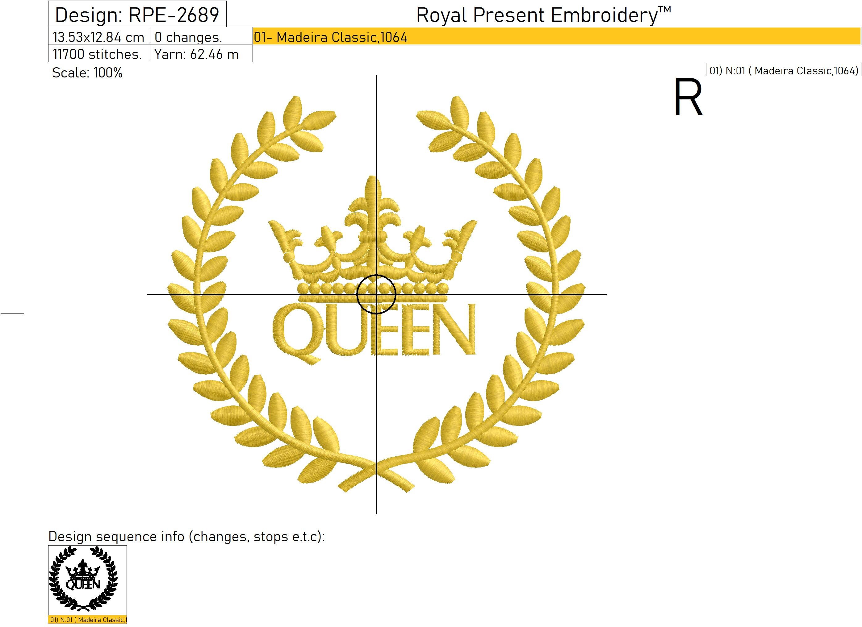 Inscription Queen With a Crown in a Wreath Machine Embroidery Design ...