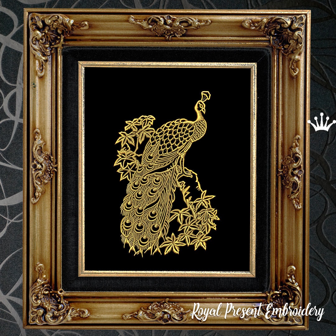 Golden Peacock Machine Embroidery Design - 3 Sizes - Etsy