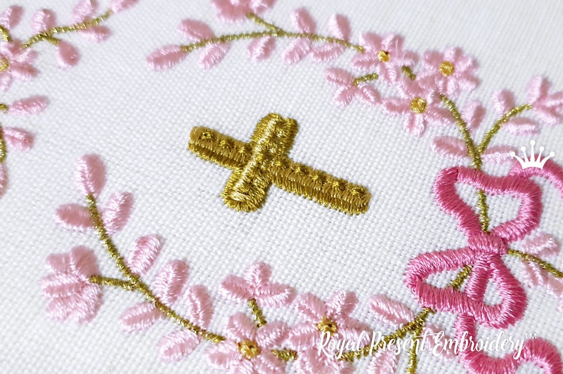 Cross in a Flower Frame With a Bow Machine Embroidery Design - 4 Sizes ...