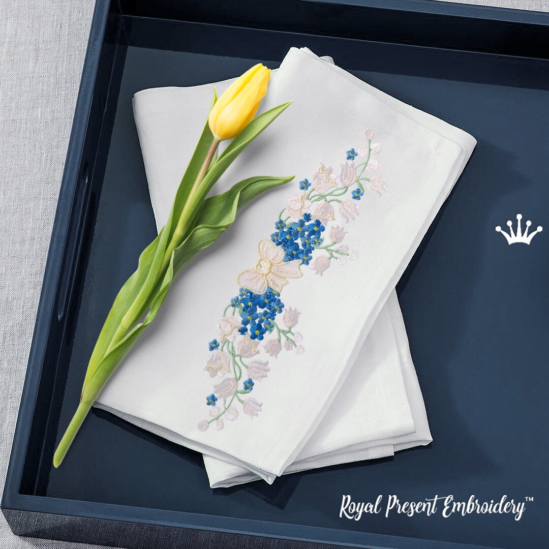 Lilies of the Valley and Forget-me-nots With a Bow Machine Embroidery ...