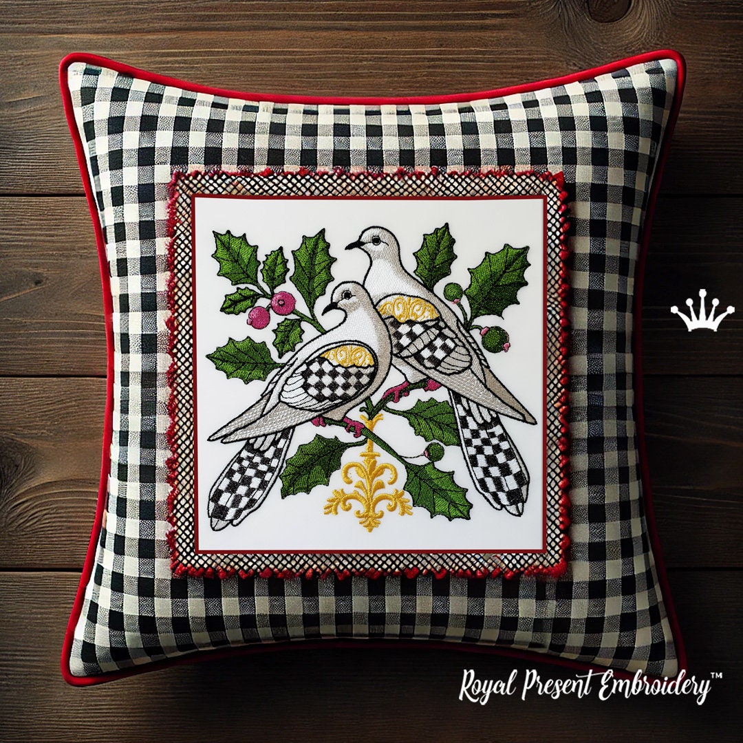 Checkered Two Turtle Doves Set Large Machine Embroidery Designs - 4 ...