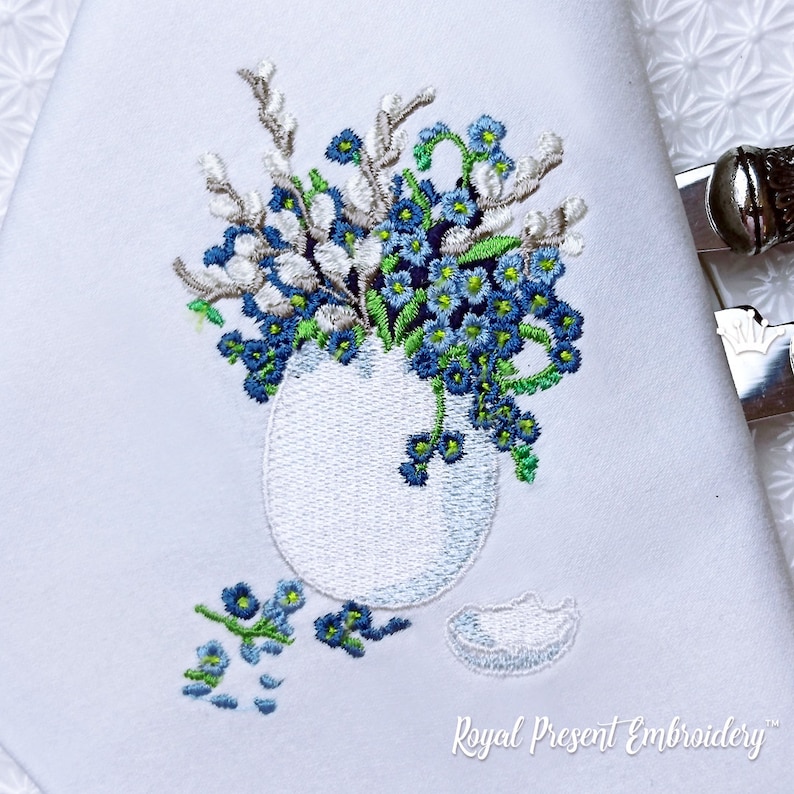 Easter Egg With Forget-me-not Machine Embroidery Design 2 | Etsy