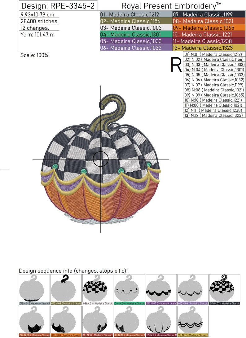 Checkered Pumpkin Machine Embroidery Design 4 Sizes - Etsy