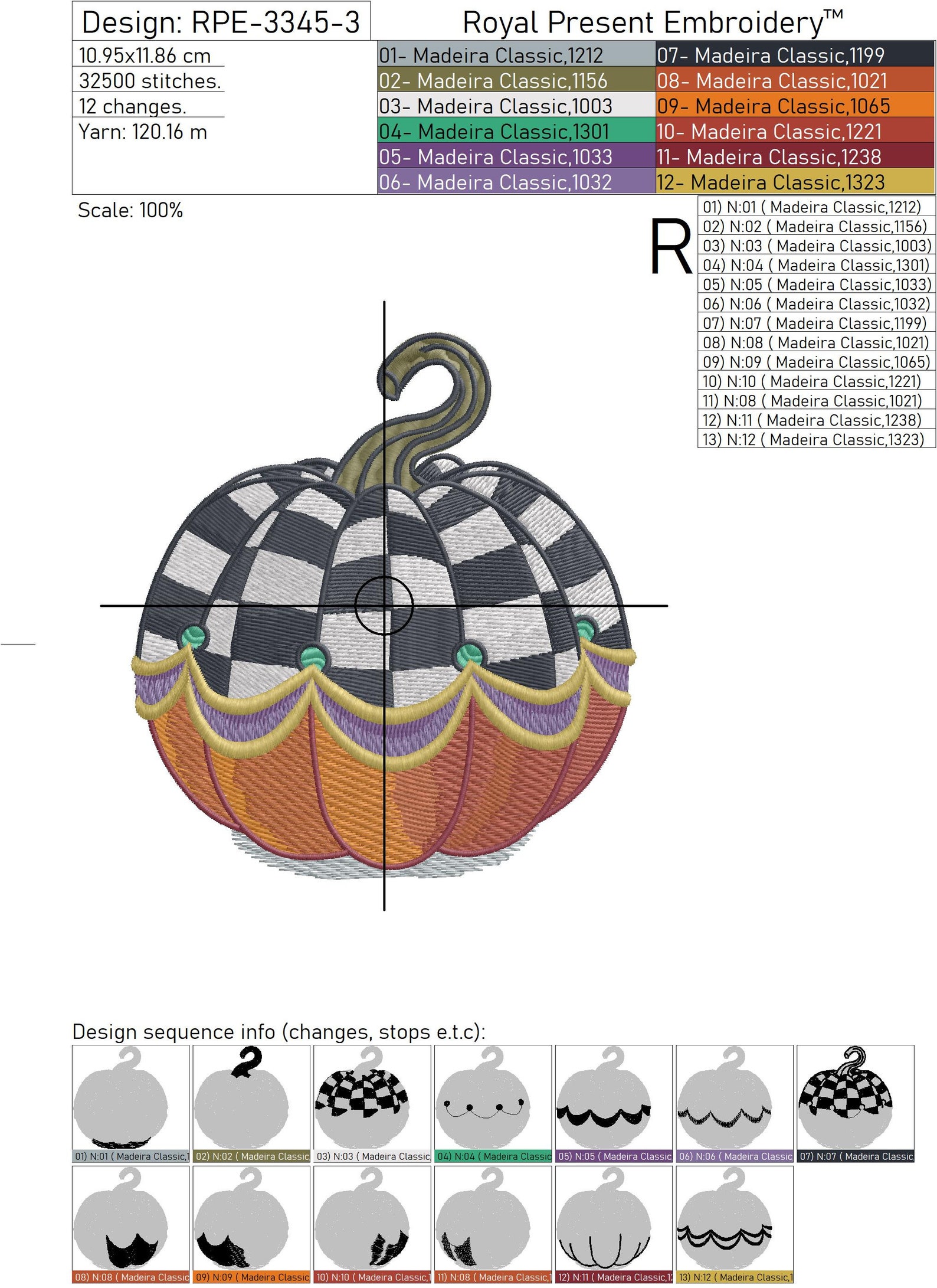 Checkered Pumpkin Machine Embroidery Design 4 Sizes - Etsy